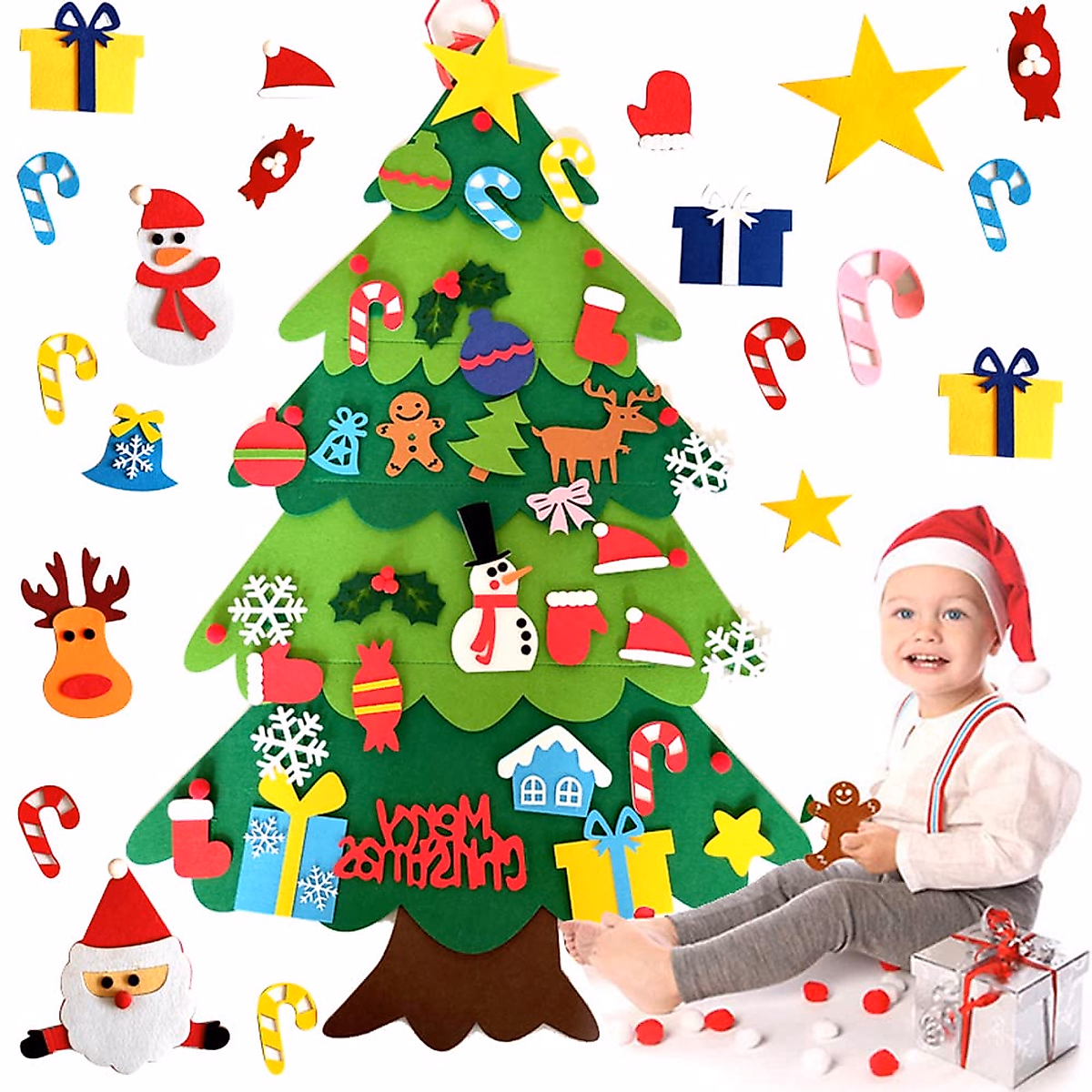 AIRCA DIY Felt Christmas Tree Christmas Decoration for Home Navidad 2022 New Year Christmas Ornaments Santa Claus Xmas Kids Gifts