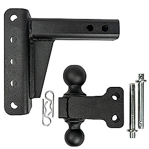Bulletproof Hitches™ 2.0" Adjustable Medium Duty (14,000lb Rating) 4" Drop/Rise Trailer Hitch with 2" and 2 5/16" Dual Ball (Black Textured Powder Coat)