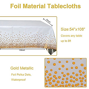 White and Gold Party Supplies Disposable Set 226 Pieces Serves 25 Guests Golden Dots Party Dinnerware, Paper Plates Napkins Cups, Gold Plastic Forks Knives Spoons Balloons for Wedding Birthday Party