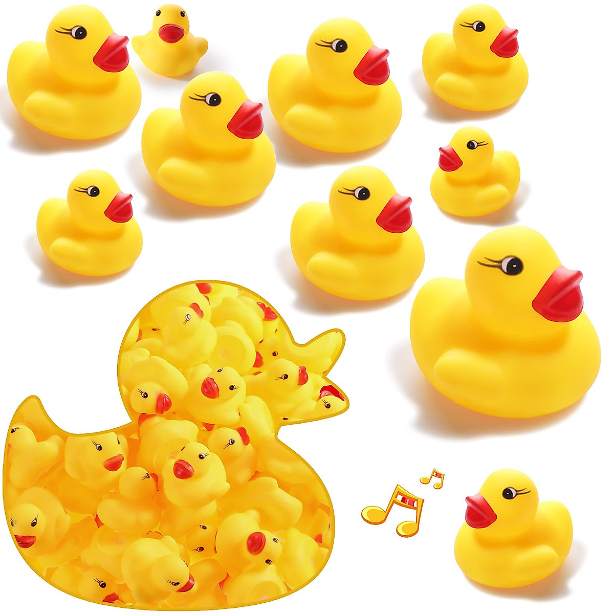 100 PCS Mini Rubber Duck Float Ducks Ribbon Bath Ducks Bulk Breast Pancreatic Cancer Mental Health Ducks Bathtub Toys Bulk Rubber Ducks for Cancer Awareness Pool Decorations(Funny,Yellow)