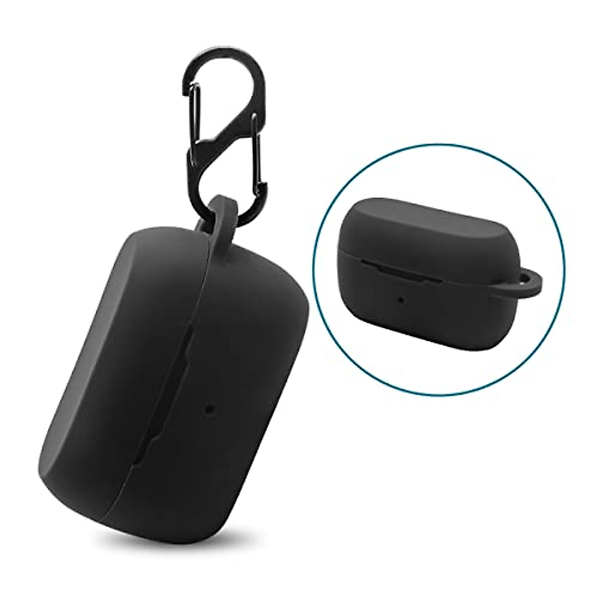 LiZHi Silicone Case for Jabra Elite 3,Anti-Break Anti-Lost & Shockproof Easy Carrying Unique Dual Hole Portable Protective Case Cover with Carabiner for 2021 Newest Jabra Elite 3 (Black)