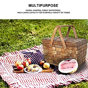 Picnic Basket with Folding Handles, Wooden Hamper Wedding Bread Display Picnic Basket Prop with Lid (Coffee)