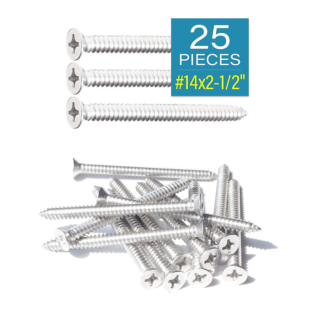Wood Screws #14 x 2-1/2 Inch Flat Head Self Tapping Screws 25pcs, Stainless Steel 304 Sheet Metal Screws Cabinet Phillips Drive for Indoor and Outdoor Wooden Working by IMSCREWS