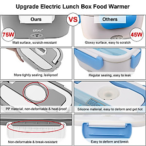 ErayLife Electric Lunch Box Food Heater 75W, Heated Lunch Box for Adults 12V/24V/110V for Car Truck Work, Upgraded Leak Proof Portable Food Warmer Heating Lunch Box 1.5L Stainless Steel Container