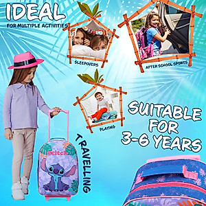 Disney Kids Suitcase - Foldable Trolley Bag 47 x 30cm, 2 Wheels Extendable Handle - Kids Gifts (Blue Stitch)