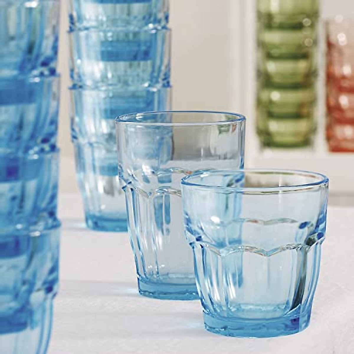 Bormioli Rocco Rock Bar Lounge 12.5 oz. Stackable Long Drink Beverage Glass for Cocktails, Cold Drinks, Soda, or Water, Set of 6, Ice Blue
