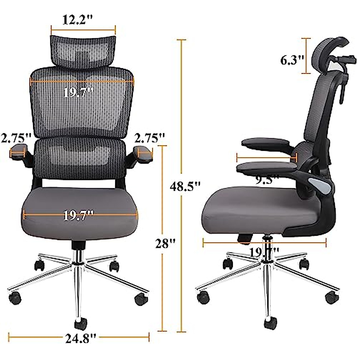 Mesh Ergonomic Office Chair with Flip Up Arms High Back Desk Chair -High Adjustable Headrest with Flip-Up Arms, Tilt Function, Lumbar Support Swivel Computer Chair Task Chair,Executive Chair, Gray