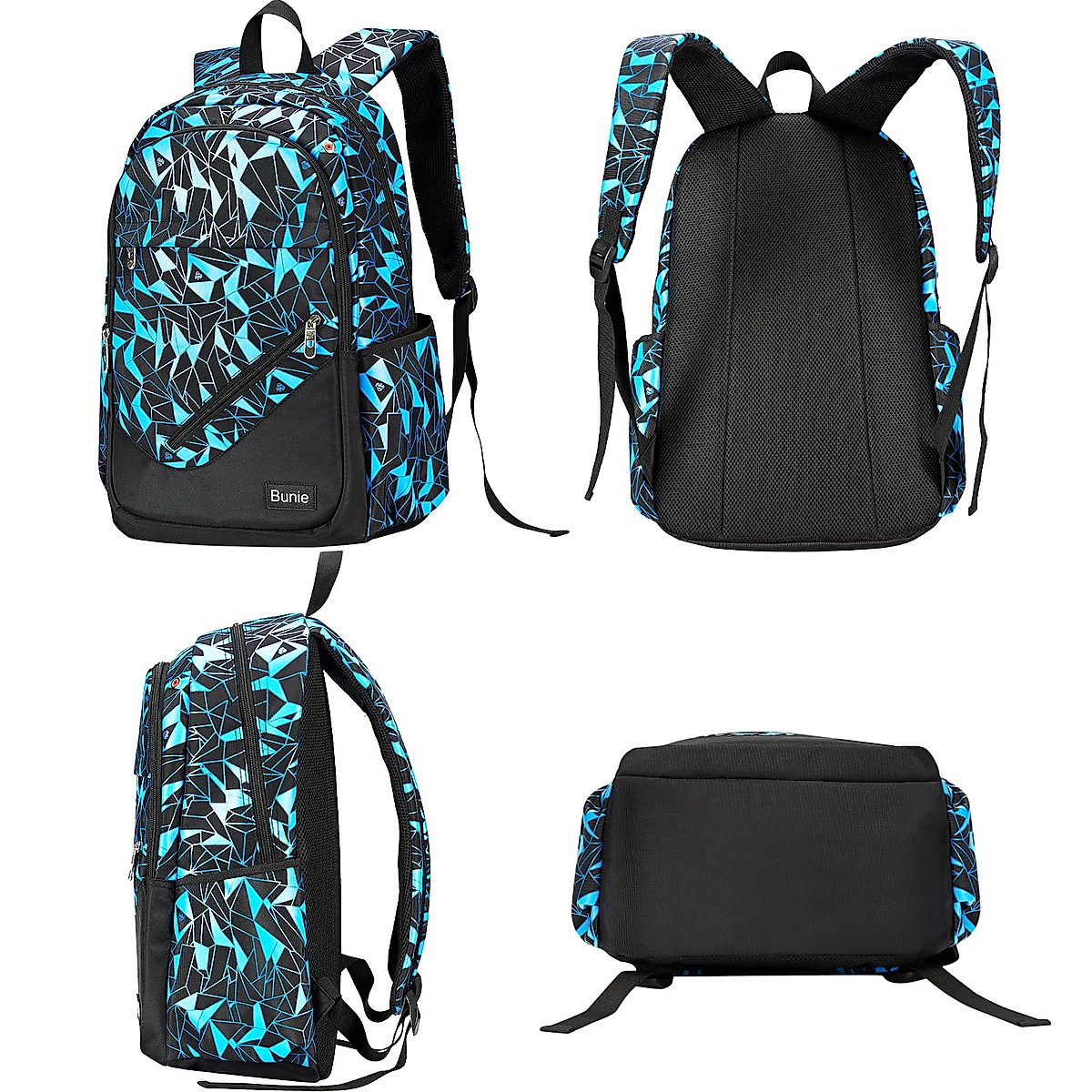 bunie Boys Backpack for School Large Bookbag Waterproof Schoolbag Pencil Case Sling Bag Set for Middle High Casual Daypack (Blue)