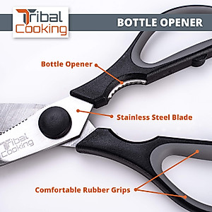 Tribal Cooking Kitchen Scissors - 8.8-Inch Professional Kitchen Shears - Heavy Duty, Stainless Steel, Dishwasher Safe - Micro Serrated Edge Cuts Food, Meat, Poultry - Sharp Utility Scissors.