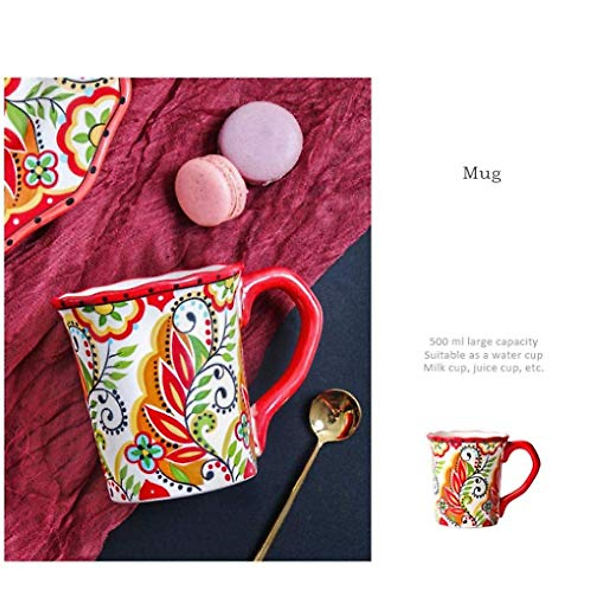 GagalU Porcelain Dinner SetDinner Set,5 Pieces Chic Square Ceramic Dinnerware Set Hand-Painted Underglaze Flower Plate Bowl Mug for 1 Person