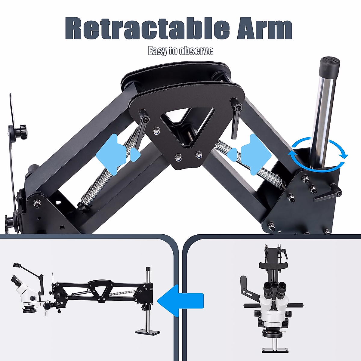 DZQ Micro Inlaid Mirror 7X-45X Multi-Directional Microscope Set Working Distance 3.7-11.8 inch Micro-Setting Microscope Spring Bracket with Ring Light(Upgraded Version)