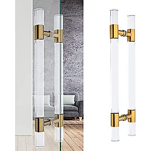 EXOGUN Barn Door Pull Handle, 24 31.5 39 47 59 inch Clear Acrylic Entry Door Handle, Glass Sliding Barn Door Handles, Interior Exterior Door Handle with Fittings (Color : Gold, Size : 120cm/47inch)