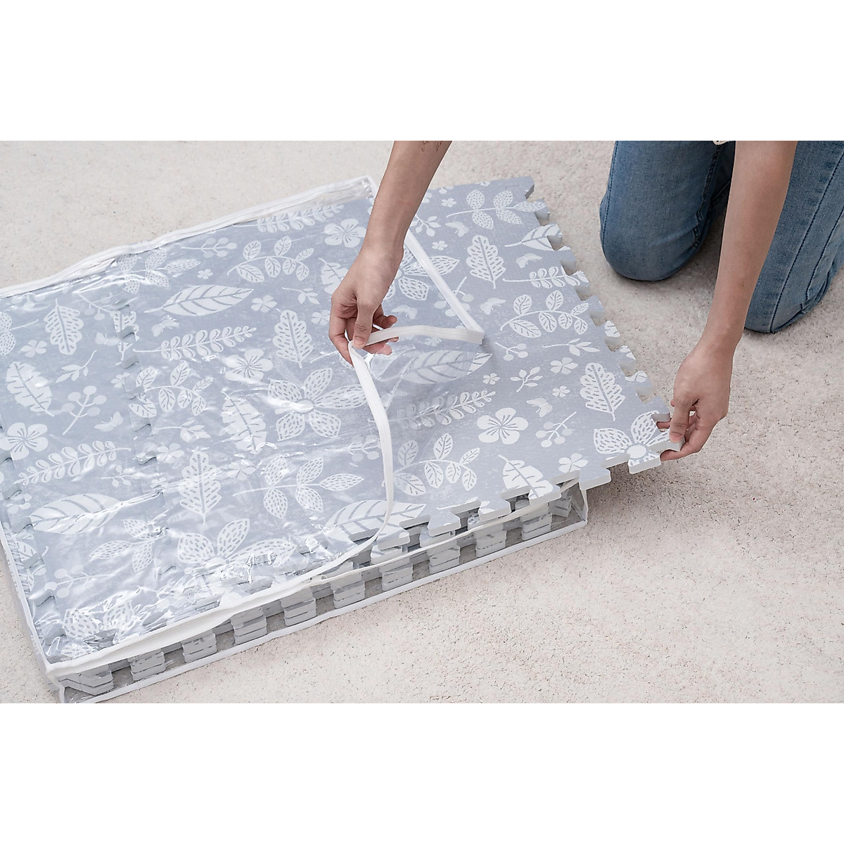 PopsyKosy Large Storage Bags for 6 Pack Stylish Large Foam Play Mats Organizer Bins for Kids Toys Clear Window Design White edge (play mats not included)