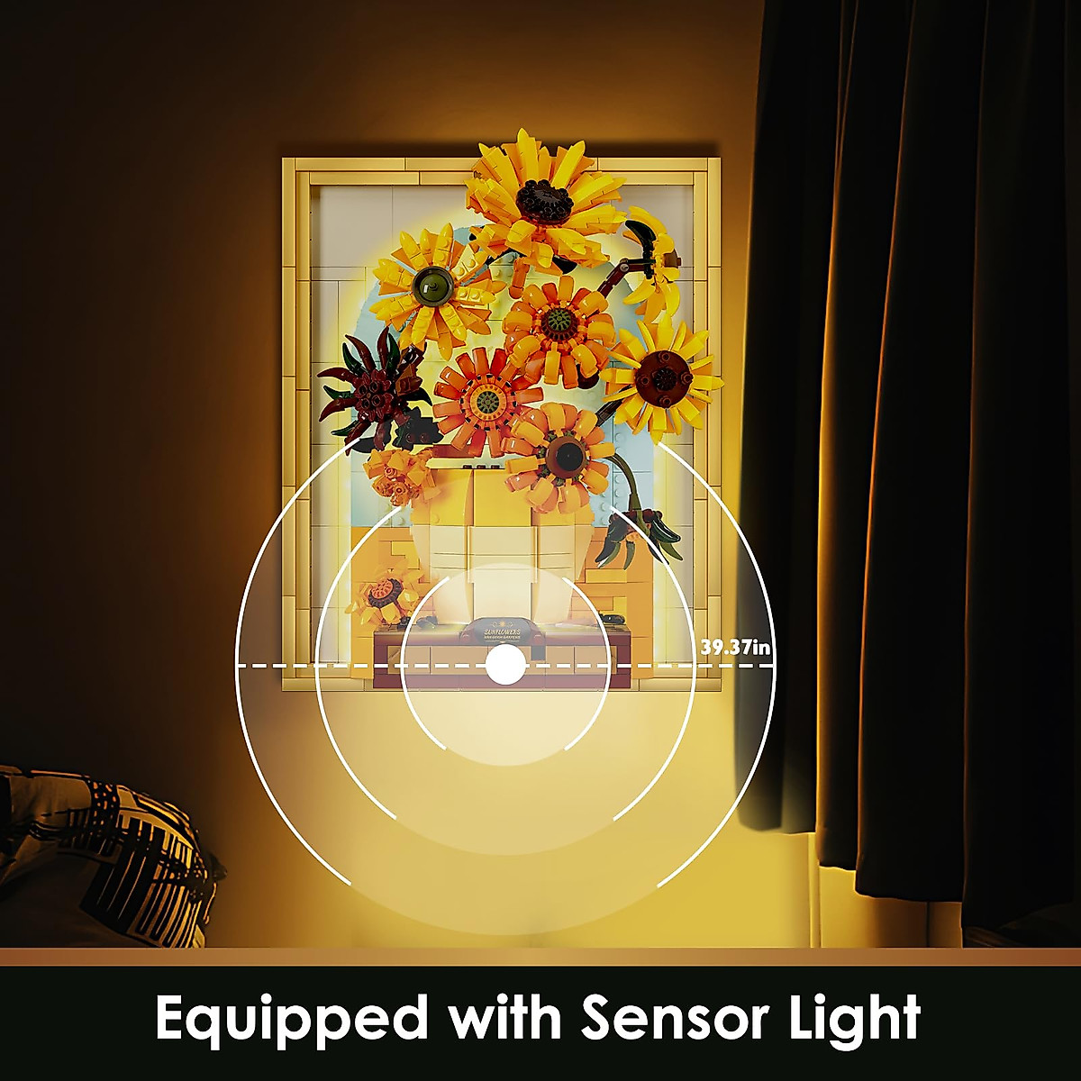JMBricklayer Flowers Sunflower Building Sets for Adult with Lights 70004, Van Gogh Wall Art Crafts Ideas Flower Bouquet, Painting Frame Room Decor, Valentine’s Day Birthday Gifts for Women Girl