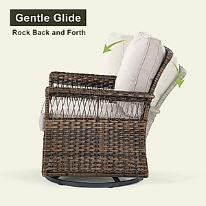 Outdoor Patio Rocking Swivel Chairs - 2PC Wicker Patio Furniture Rocker Chair Set,Rattan Glider Chair with Sturdy Frame,All-Weather PE Wicker and Cushions for Deck Porch Garden(Brown/Beige)