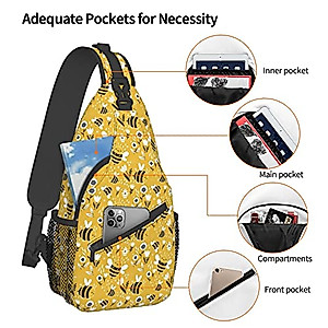 ROSIHODE Cute Funny Bees Pattern Sling Backpack,Travel Hiking Daypack Crossbody Shoulder Bag for Men Women Boys Girls