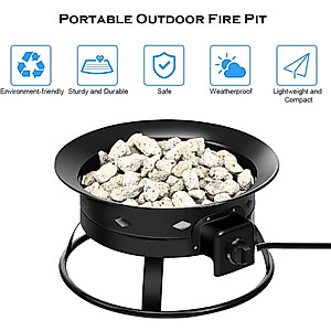 Renatone 58,000 BTU Propane Fire Bowl, 19 Inch Outdoor Camping Fire Bowl with PVC Cover, Tank Stabilizer Ring, Handles, Smokeless Fire Pit for RV, Camping, Backyard