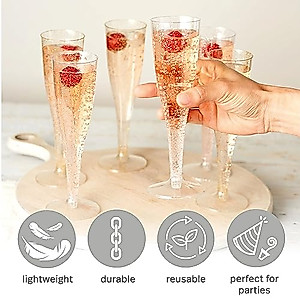 MATANA 120 Silver & Gold Glitter Plastic Champagne Flutes, 5 Oz Plastic Champagne Glasses for Parties, Clear Plastic Toasting Glasses, Mimosa Glasses, Wedding Party Cocktail Cups, Reusable | Bulk Pack