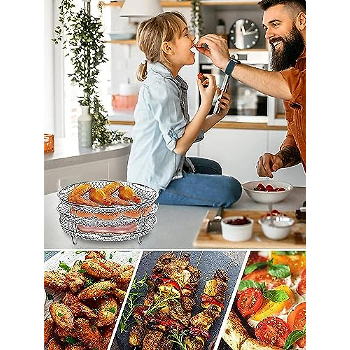 Air Fryer Basket Rack, Stainless Steel Round Three Stackable Racks, Multi-Layer Dehydrator Rack, Stackable Air Fryer Rack for Home Kitchen Ninja Food