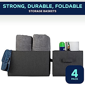 Pomatree Storage Baskets - 4 Pack - Sturdy Large Fabric Bins | Foldable Organizing Basket Bin for Home, Nursery, Closet & Shelves Organization | Storage Basket Cube Shelf Organizer (Black)