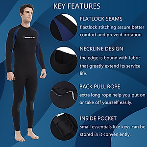Lemorecn Wetsuits Jumpsuit Neoprene 3/2mm Full Body Diving Suit(3031,XL)
