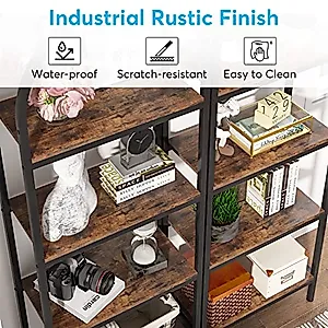 LITTLE TREE 4-Tier Arched Bookshelf, Tall Open Bookcase Storage Shelves, Wood Metal Freestanding Display Rack Tall Shelving Unit for Home Office, Bedroom, Living Room, Rustic Brown