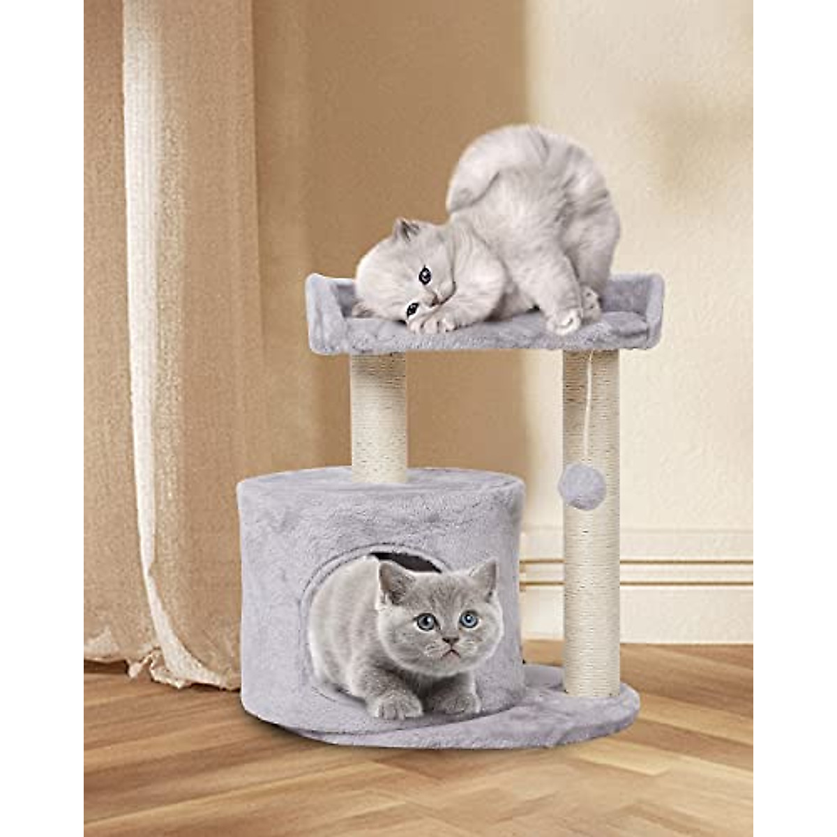 MIAO PAW G5 Small Cat Tree Tower Condo Furniture Activity Center Play House Sisal Scratching Posts Large Platforms and a condo Grey