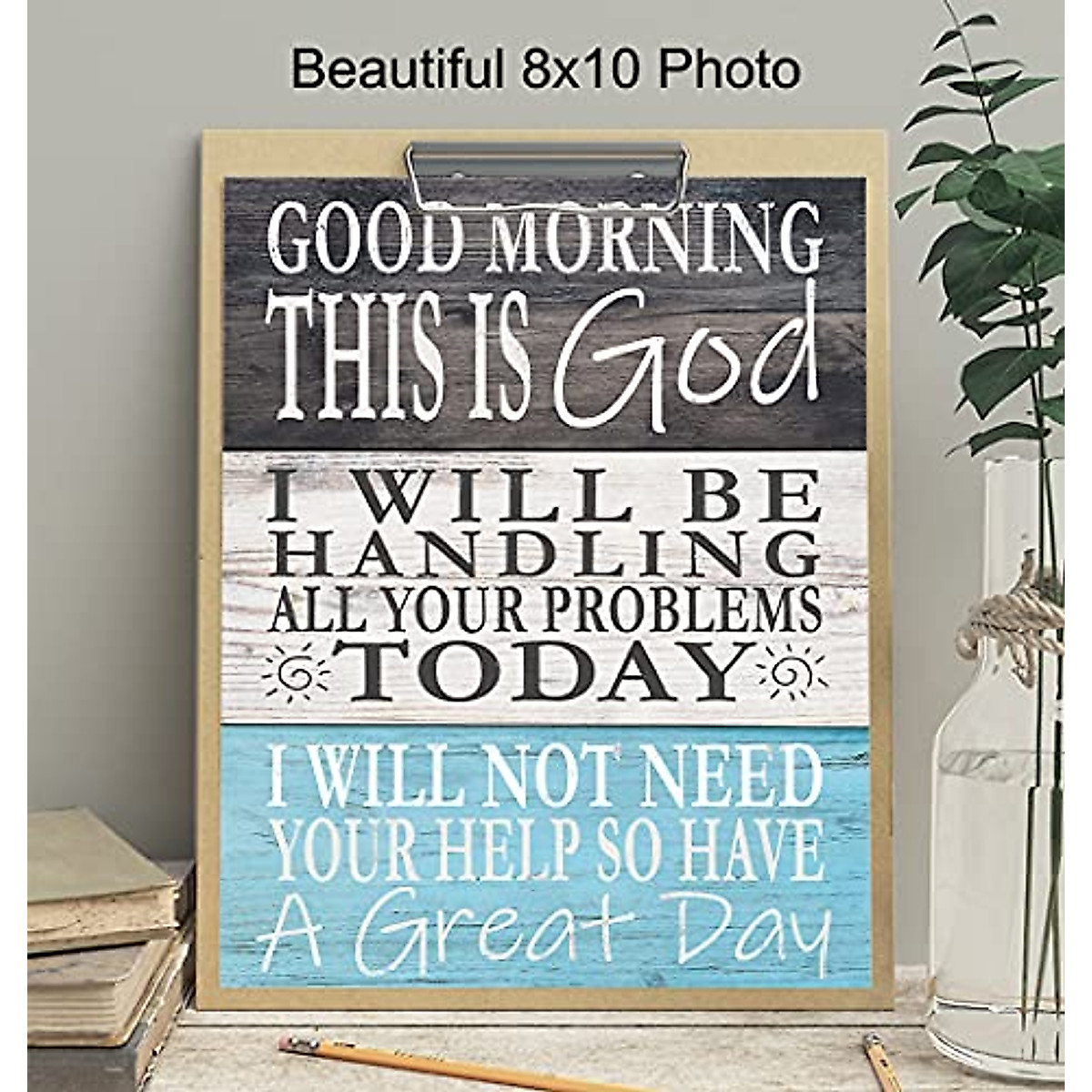 God Wall Decor - Religious Wall Decor - Spiritual Christian Gifts for Women, Men - Catholic Gifts - Funny Christian Wall Art - Inspirational Quotes Wall Decor Sign - Faith Wall Decor - Light Blue