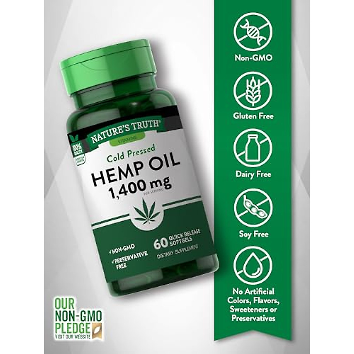Nature's Truth Hemp Oil | 60 Softgel Capsules | 1400mg | Non-GMO & Gluten Free Supplement | Cold Pressed from Hemp Seeds