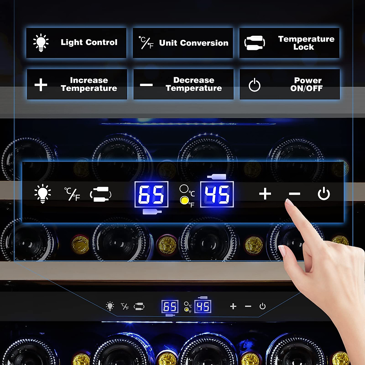 Tylza 24 Inch Wine Cooler Refrigerator 46 Bottle Dual Zone Built-in or Freestanding 24'' Wine Fridge with Stainless Steel & Professional Compressor and Temperature Memory Function