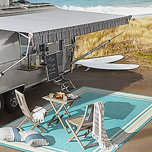 JONATHAN Y SMB201B-5 James Modern Border Stripe Indoor Outdoor Farmhouse Transitional Area Rug,High Traffic,Kitchen,Living Room,Backyard,Non Shedding,5 X 8,Aqua/Beige