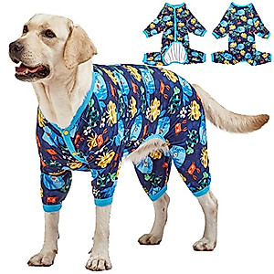 LovinPet Pajamas for Large Dogs - Lightweight Stretch Knit Pullover Dog Shirt, Marine Life Print, Large Dog Onesie, Large Breed Dog Jammie, Pet PJ's/Large