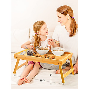 Bamboo Bed Tray Table with Foldable Legs, Breakfast Tray for Sofa, Bed, Eating, Working, Used As Laptop Desk Snack Tray by Pipishell