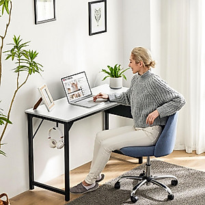 32 Inch Desk Office with Storage, Modern Simple Style Gaming Computer Table for Youth Student Adult, Metal and Wood Home Office Furniture, White