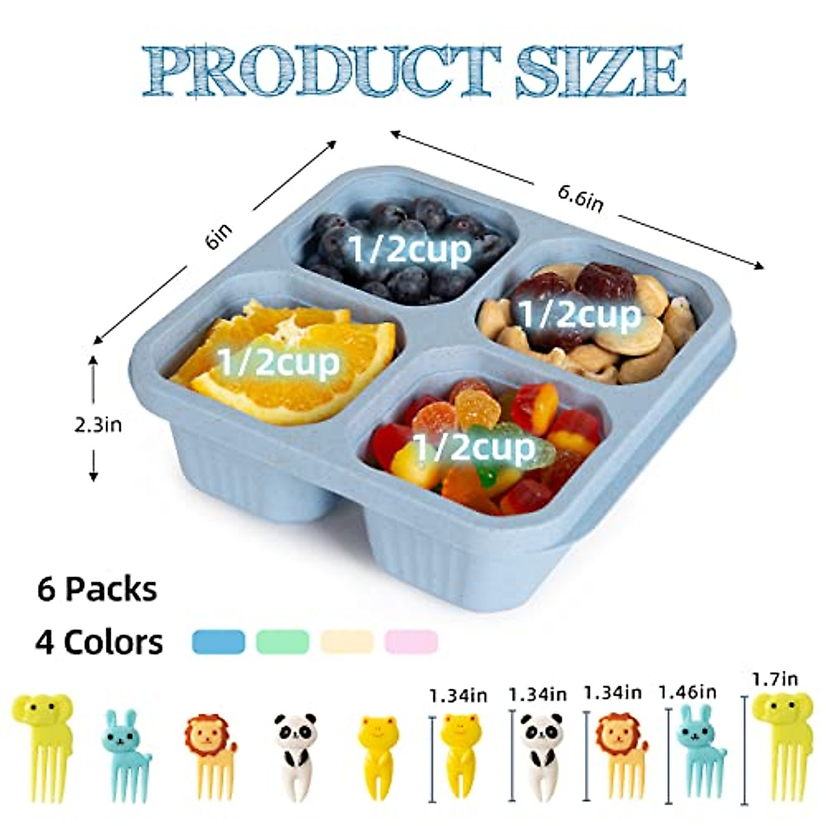 DESLON 4 Pack Snack Containers for Kids Adults, 4 Compartment Bento Snack Box, Reusable Meal Prep Lunch Containers with Compartment, Divided Small Snack Containers Bento Box for Travel Work