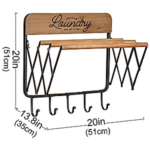SOFFEE DESIGN Accordion Laundry Rack, Retractable Wall Mounted Racks, 3 Bars & 5 Hooks for Drying Rack Hanging Towels Clothes Save Space Perfect for Laundry Room, Bathroom, Mudroom, Wall Decor