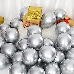 100 Pieces 5 Inch Metallic Gold Balloons Decorative Latex Balloons for Birthday Wedding Engagement Festival Party Decorations (Silver)