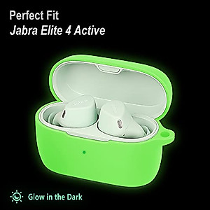 Geiomoo Silicone Case Compatible with Jabra Elite 4 Active, Protective Cover with Carabiner (Luminous Green)