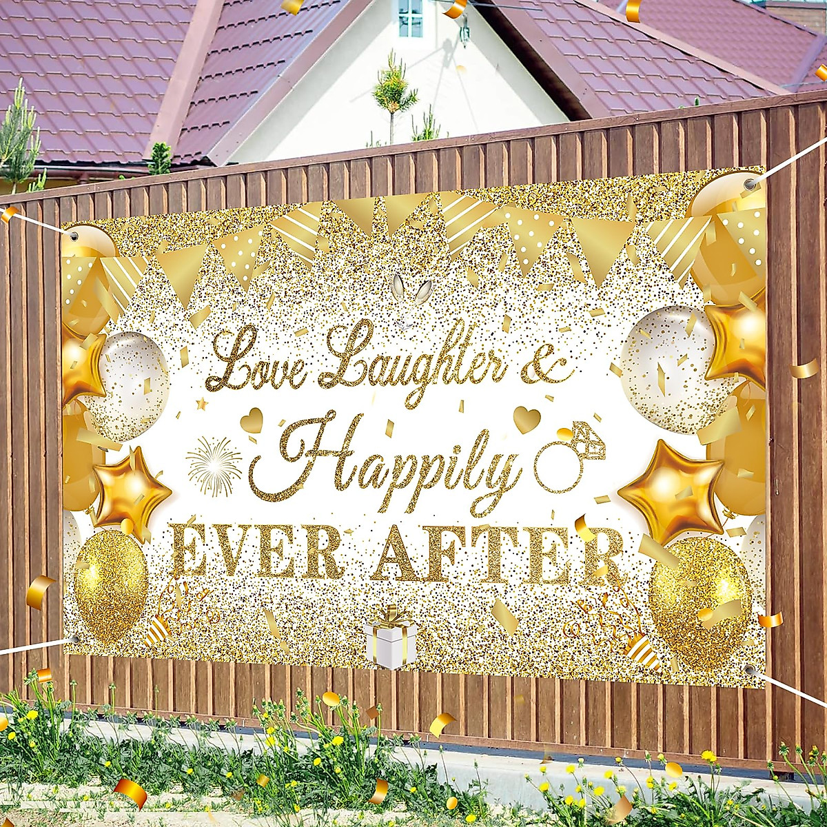 White Gold Bridal Shower Decorations Love Laughter and Happily Ever After Banner Backdrop Wedding Shower Banner Happily Ever After Decorations White Gold Wedding Bridal Engagement Party Decorations