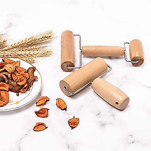 Whaline Wood Pastry Pizza Roller 2 Pieces Non Stick Wooden Rolling Pin for Home, Kitchen Baking Cooking Easy to Handle (T-Maple and H-Maple)