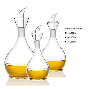 HAIZEEN 13ounce/ 380 ml Clear Glass Olive Oil Dispenser Bottle - Oil & Vinegar Cruet with Pourers and NO Funnel Needed - Olive Oil Carafe Decanter for Kitchen and BBQ