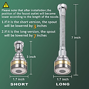 SVHCCBAR Swivel Faucet Aerator,Dual-function Faucet Nozzle 360 Degree Big Angle Rotating Kitchen Sink Faucet Attachment,Swivel Faucet Extender for Kitchen Sink Aerator LONG