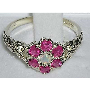 LetsBuyGold 925 Sterling Silver Natural Opal and Ruby Womens Promise Ring - Size 6.5