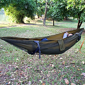 HongXingHai 3 in 1 Hammock with Mosquito Net and Rain Fly Outdoor Hammocks Tents for Camping (Green, L)