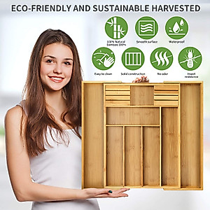 Expandable Silverware Organizer for Utensils Holder, Kitchen Drawer Organizer and Cutlery Tray with 2 Removable Knife Block,13-20inch