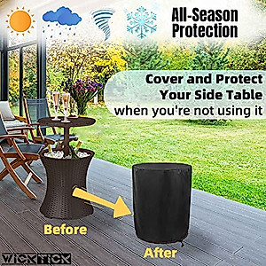 WICKTICK Outdoor Cover for Keter Side Table with 7.5 Gallon Beer and Wine Cooler, Waterproof & Dustproof Patio Bar Table Cover for Small Side Bar Tables (Round: 21” Dia x 23” H)