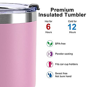 koodee 30 oz Tumbler with Lid and Straw Stainless Steel Double Wall Vacuum Insulated Travel Coffee Mug Cup with Handle, Spill Proof (30 oz Purple Pink)