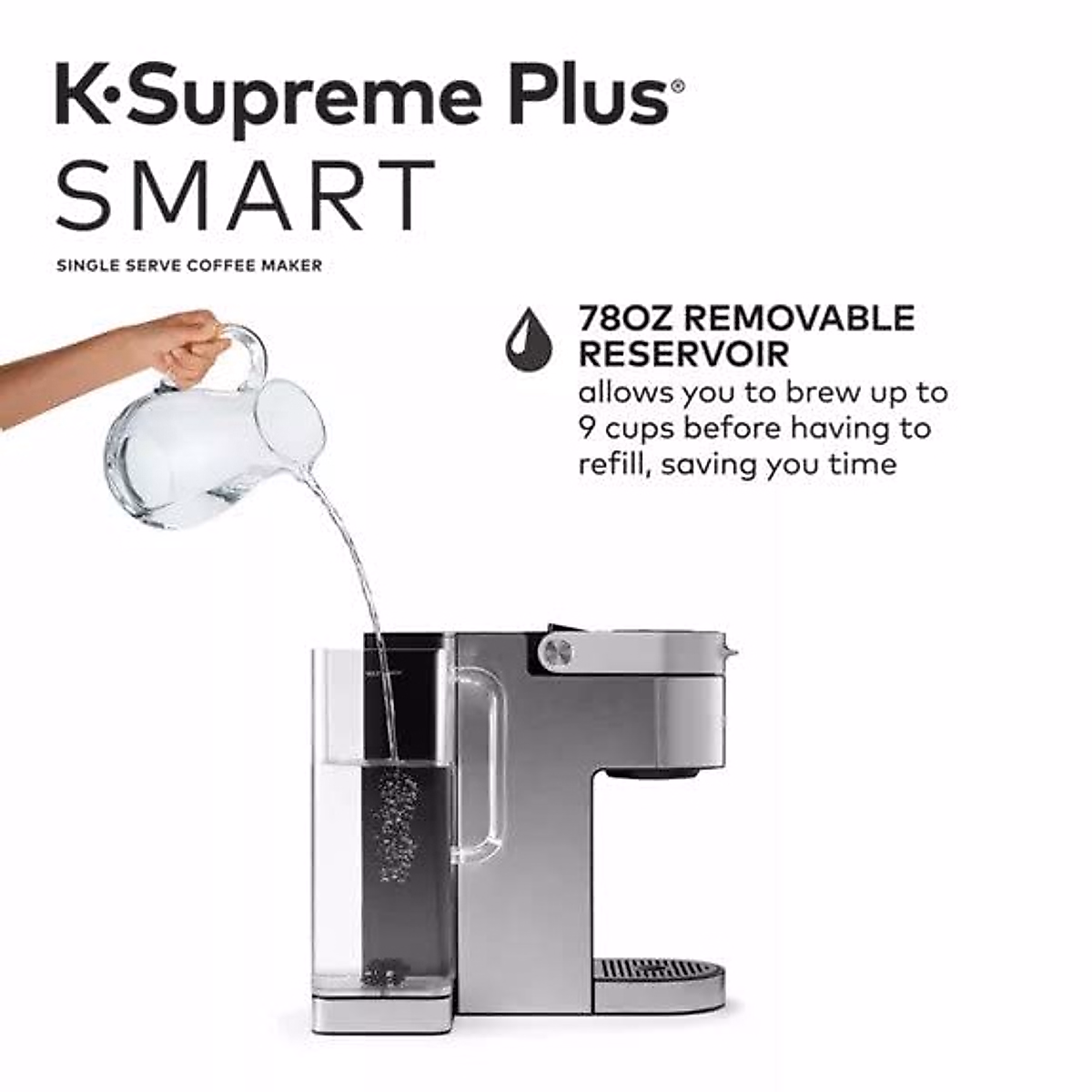 Keurig Supreme Plus Smart Single Serve K-Cup Pod Coffee Maker, 78 oz removable water reservoir, Stainless