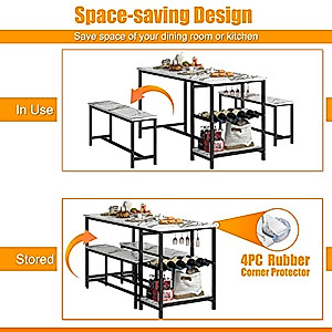 CENOVE Dining Table Set for 4, 3 Piece Kitchen Table with Bench, Small Dining Table Set for Apartment with Wine Rack for Breakfast Nook (White Statuario)