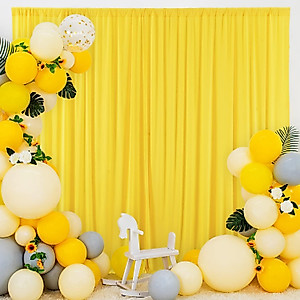 AK TRADING CO. 10 feet x 8 feet IFR Polyester Backdrop Drapes Curtains Panels with Rod Pockets - Wedding Ceremony Party Home Window Decorations - Lemon Yellow